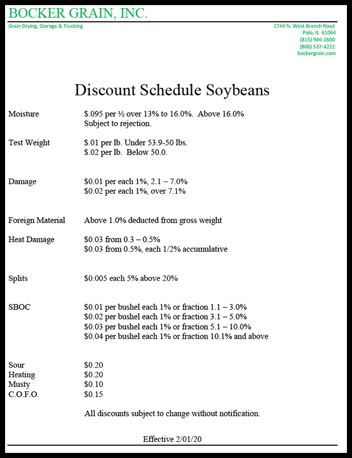 Discount Schedule - Bocker Grain Inc