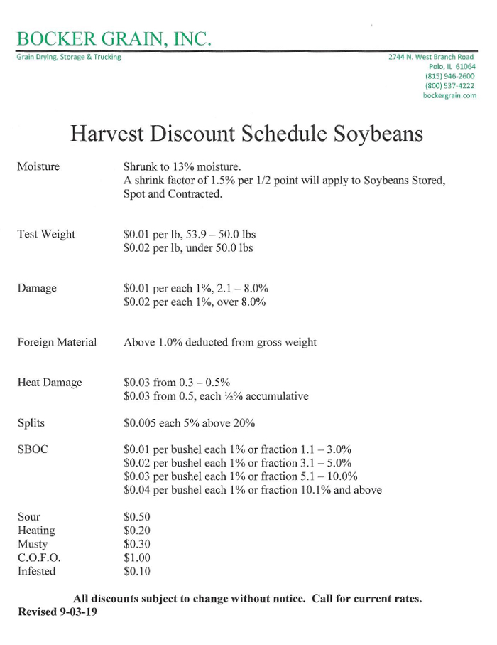 Discount Schedule - Bocker Grain Inc